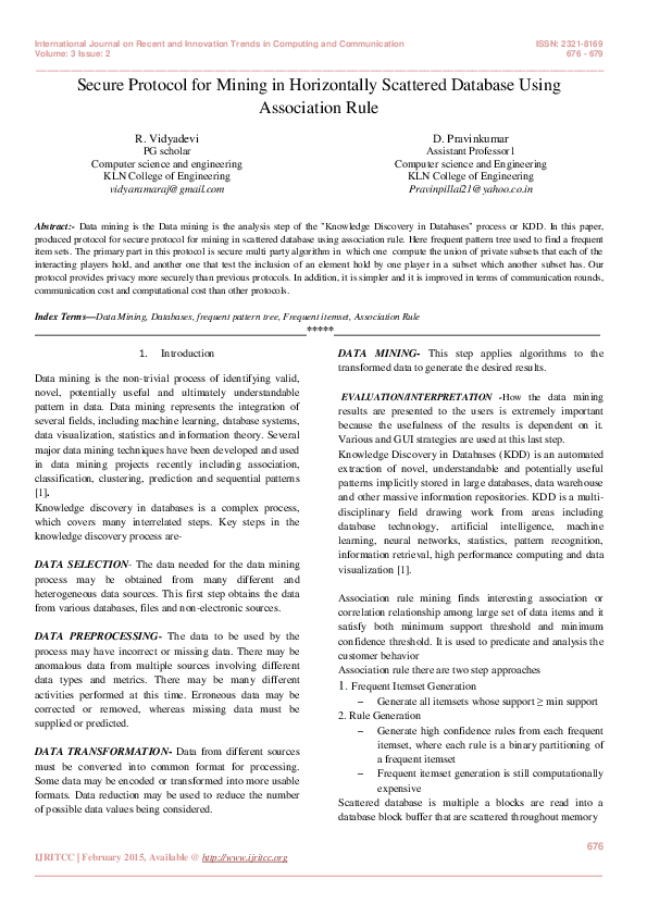 (PDF) Secure Protocol for Mining in Horizontally Scattered Database Using Association Rule ...