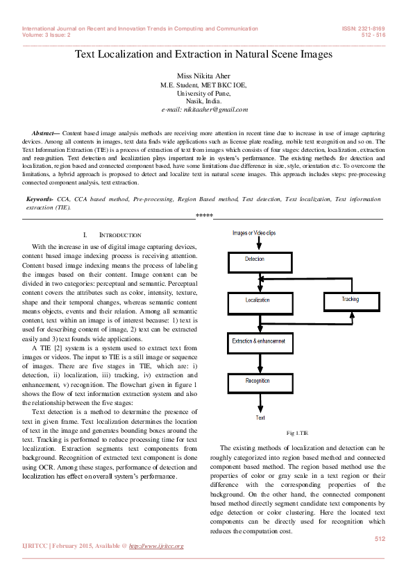 Pdf Text Localization And Extraction In Natural Scene Images International Journal Ijritcc