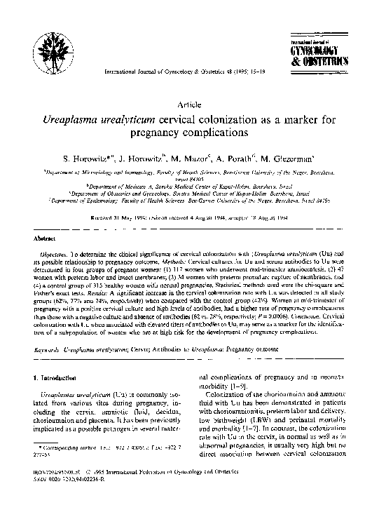 (PDF) Ureaplasma urealyticum cervical colonization as a marker for ...