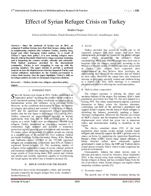 (PDF) Effect of Syrian Refugee Crisis on Turkey