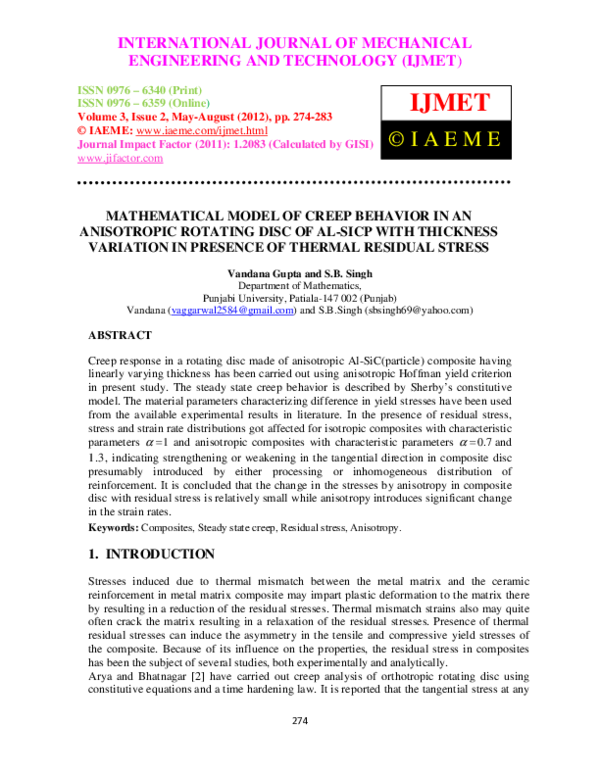 (PDF) MATHEMATICAL MODEL OF CREEP BEHAVIOR IN AN ANISOTROPIC ROTATING ...