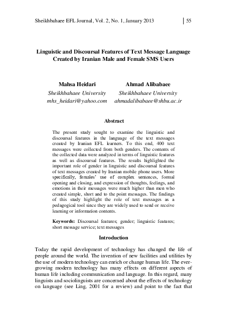 (PDF) Linguistic and Discoursal Features of Text Message Language ...