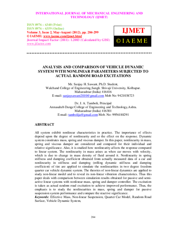 Pdf Analysis And Comparison Of Vehicle Dynamic System With Nonlinear