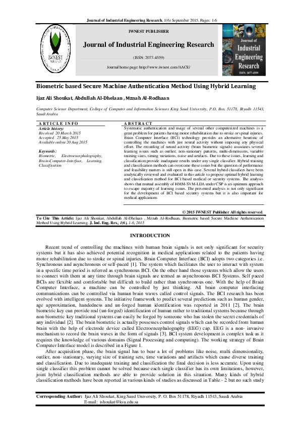 Pdf Biometric Based Secure Machine Authentication Method Using Hybrid