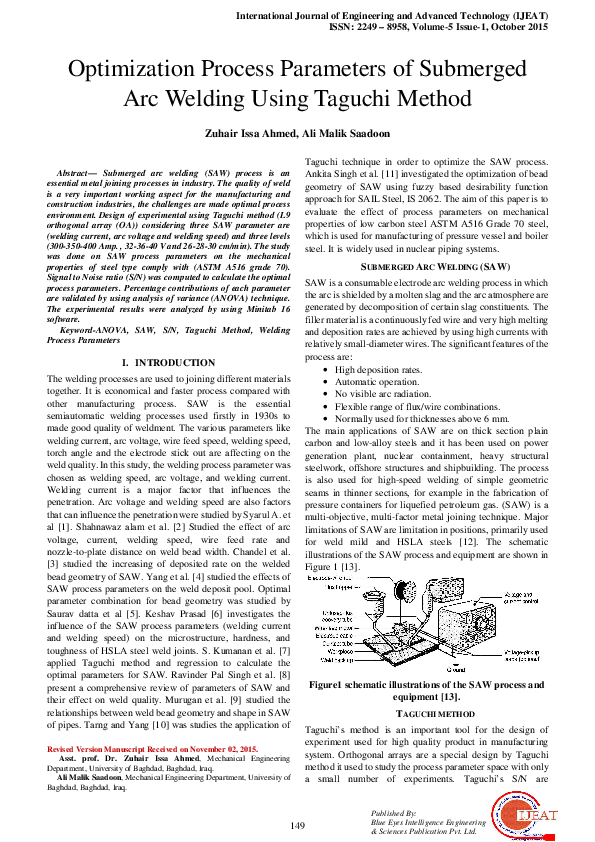 Pdf Optimization Process Parameters Of Submerged Arc Welding Using