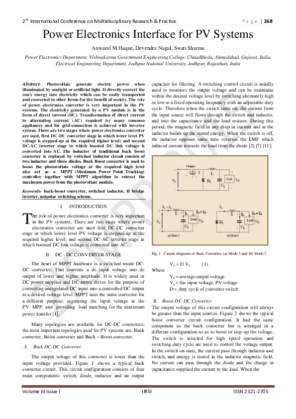 (PDF) Power Electronics Interface for PV Systems