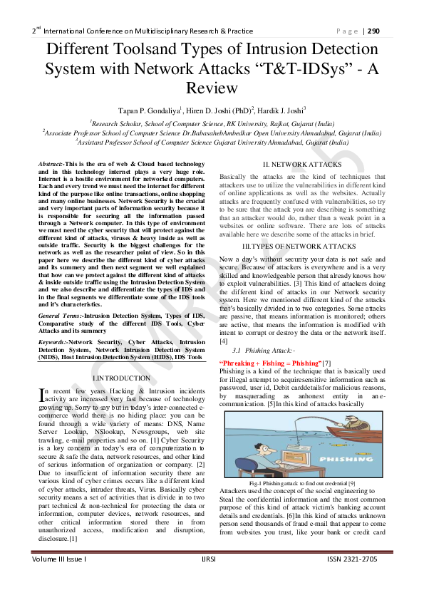 (PDF) Different Toolsand Types of Intrusion Detection System with Network Attacks “T&T-IDSys ...