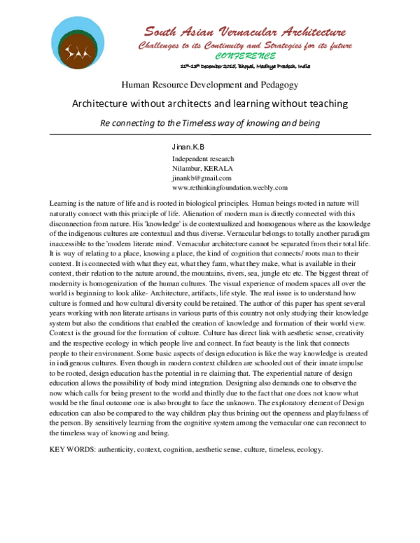 (PDF) Architecture without architects and learning without teaching- Re ...