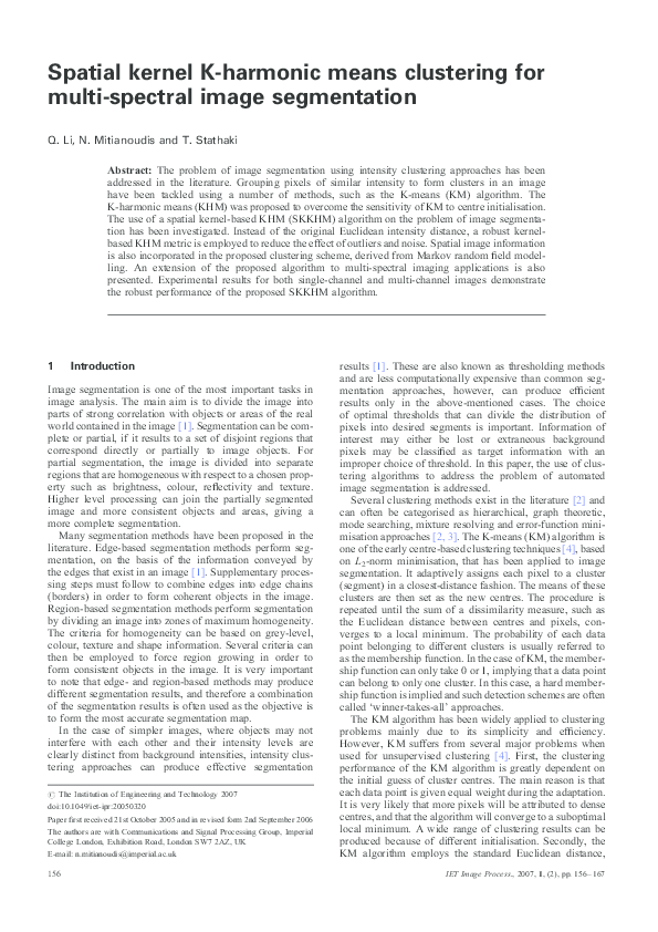 (PDF) Spatial kernel K-harmonic means clustering for multi-spectral image segmentation