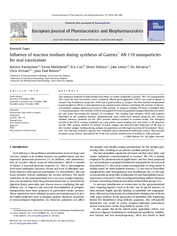 (PDF) Influence of reaction medium during synthesis of Gantrez® AN 119 ...