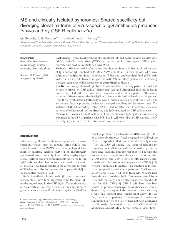 (PDF) MS and clinically isolated syndromes: Shared specificity but ...