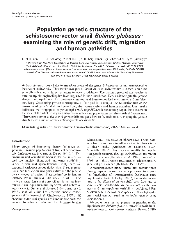(PDF) Population genetic structure of the schistosome-vector snail ...