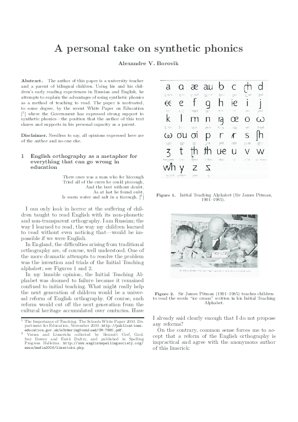 (PDF) A personal take on synthetic phonics