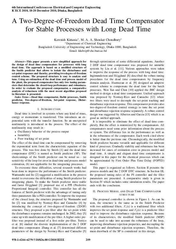 (PDF) A two-degree-of-freedom dead time compensator for stable ...