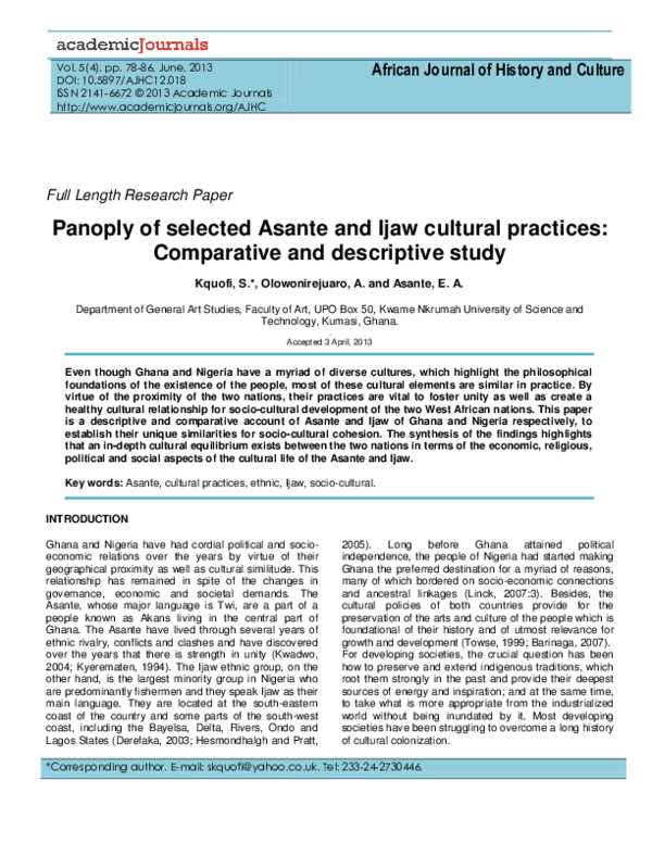 (PDF) Panoply of selected Asante and Ijaw cultural practices ...