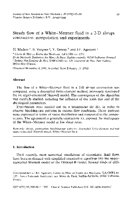 (PDF) Steady flow of a white-metzner fluid in a 2-D abrupt contraction ...