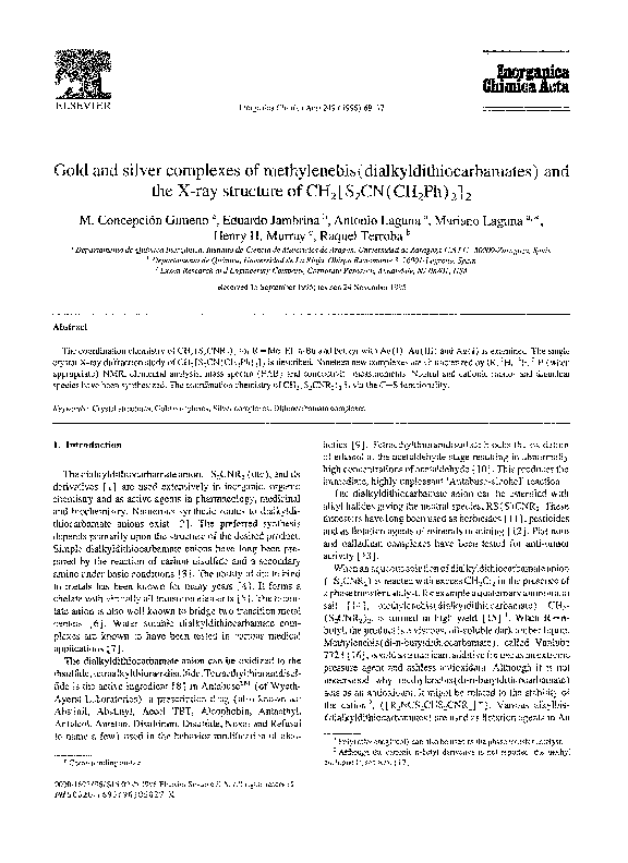 (PDF) Gold and silver complexes of methylenebis(dialkyldithiocarbamates ...