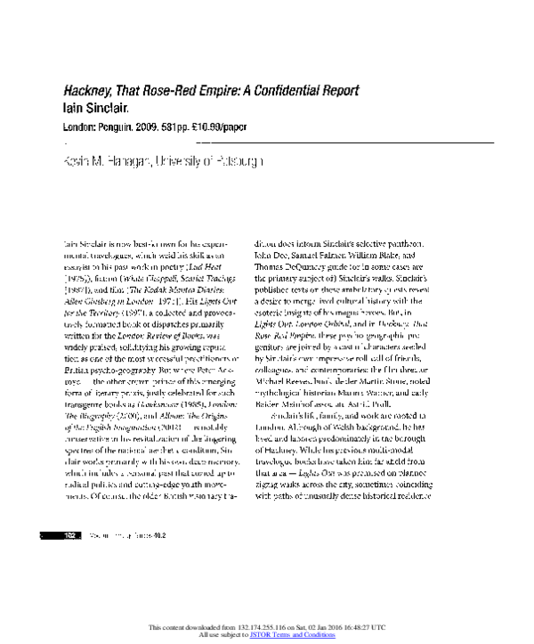 Review of HACKNEY, THAT ROSE RED EMPIRE by Iain Sinclair