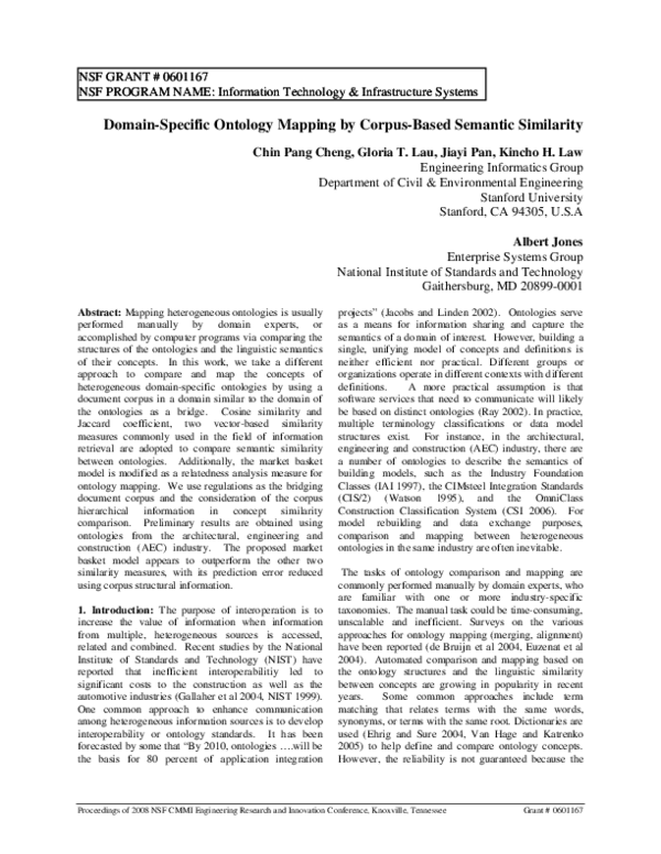 Pdf Domain Specific Ontology Mapping By Corpus Based Semantic Similarity
