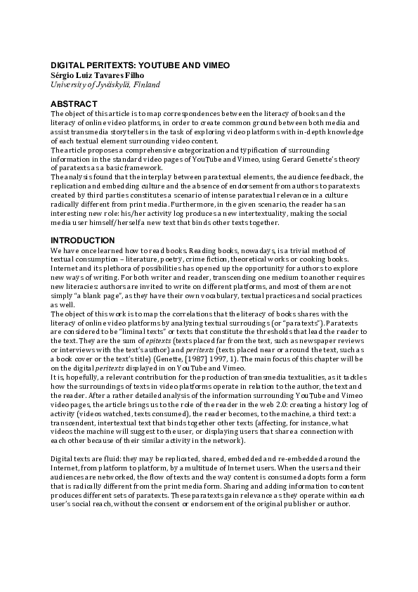 (PDF) The Digital Paratext: What we can learn from online video