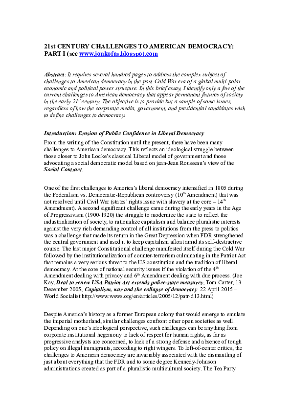 (DOC) 21st CENTURY CHALLENGES TO AMERICAN DEMOCRACY