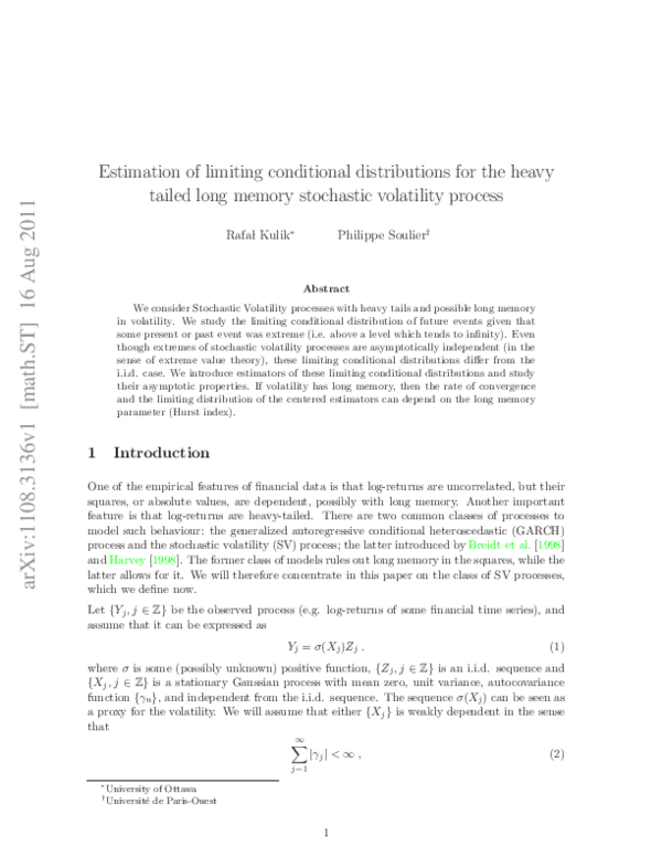(PDF) Estimation of limiting conditional distributions for the heavy tailed long memory ...
