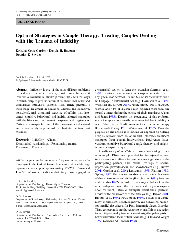 (PDF) Optimal Strategies in Couple Therapy: Treating Couples Dealing ...
