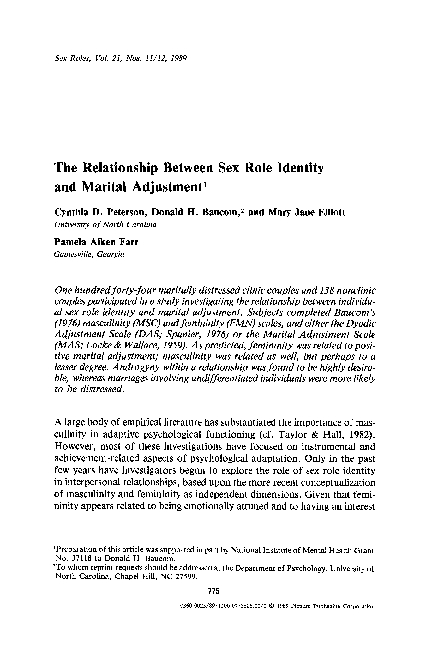 Pdf The Relationship Between Sex Role Identity And Marital Adjustment