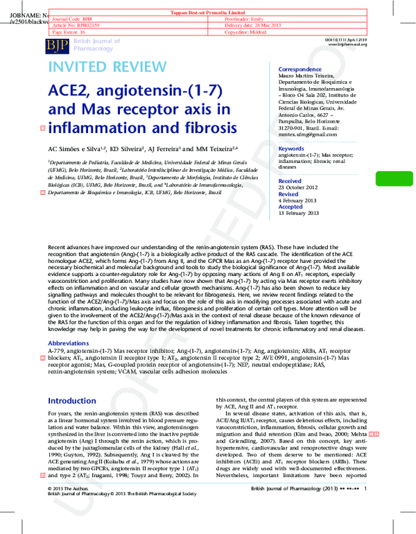(PDF) Ace2 Ang-1-7 and Mas in Inflammation and fibrosis