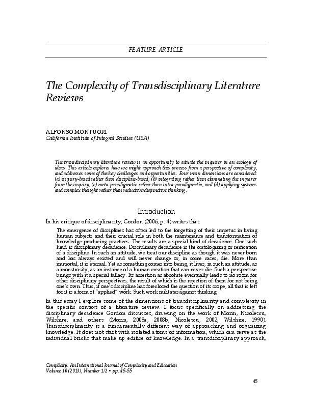 (PDF) The Complexity of Transdisciplinary Literature Reviews