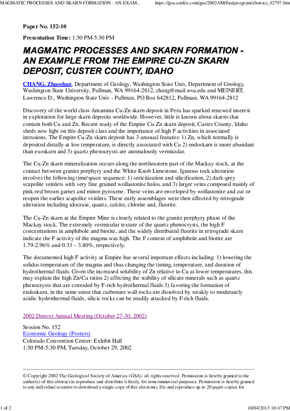 (PDF) Magmatic processes and skarn formation - An example from teh ...