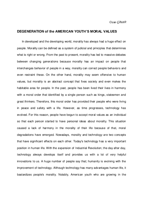 (PDF) Degeneration of the American Youth's Moral Values