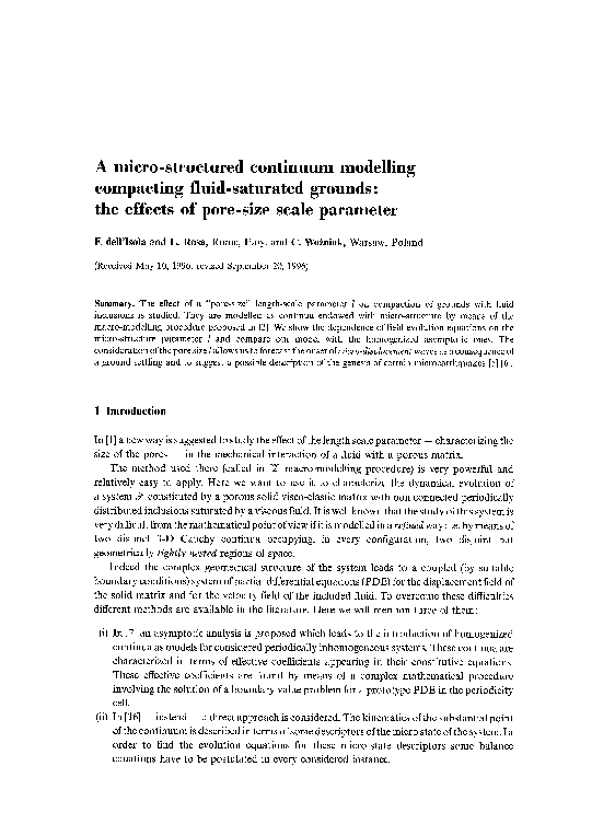 Pdf A Micro Structured Continuum Modelling Compacting Fluid Saturated Grounds The Effects Of
