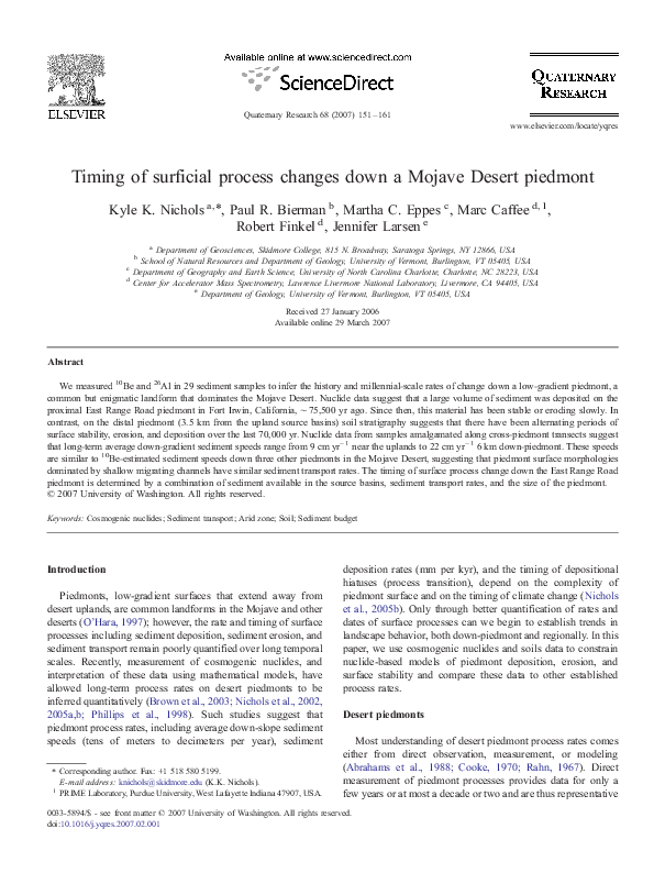 (PDF) Timing of surficial process changes down a Mojave Desert piedmont ...