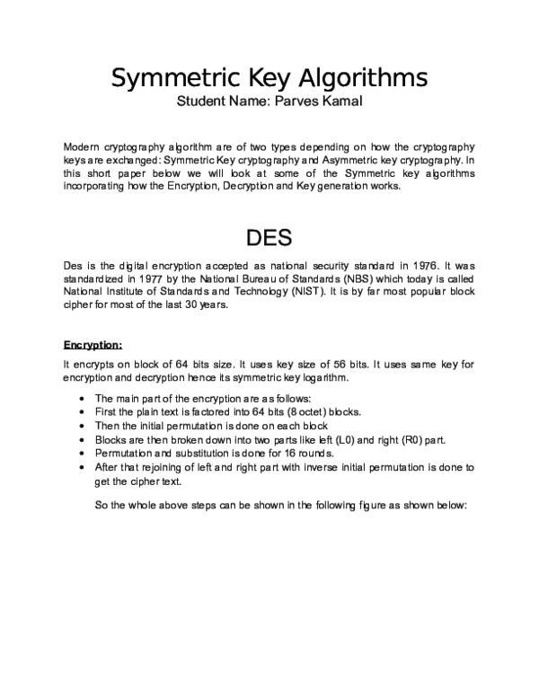 (DOC) Symmetric Key Algorithm