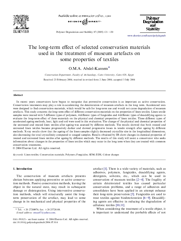 (PDF) he long-term effect of selected conservation materials used in ...