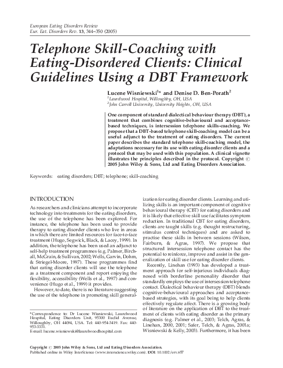 (PDF) Telephone skill-coaching with eating-disordered clients: clinical ...