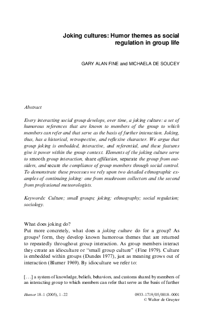 (PDF) Joking cultures: Humor themes as social regulation in group life