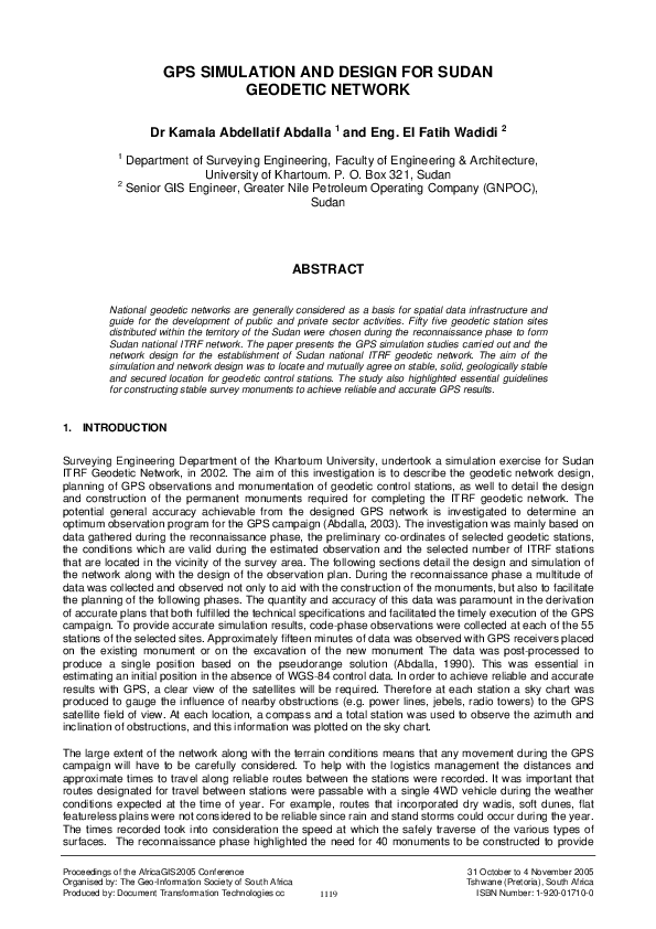 (PDF) GPS Simulation and Design For Sudan Geodetic Network -2005