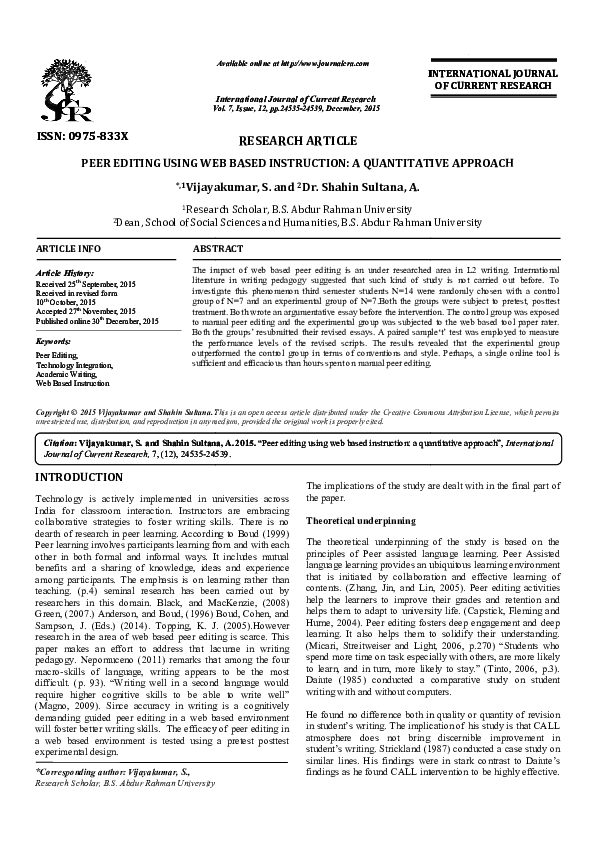 (PDF) PEER EDITING USING WEB BASED INSTRUCTION: A QUANTITATIVE APPROACH