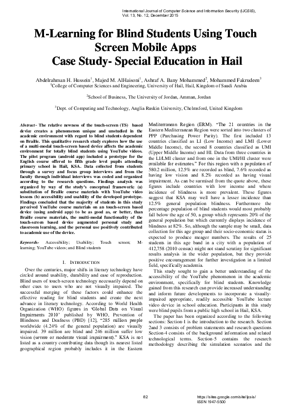 (PDF) M-Learning for Blind Students Using Touch Screen Mobile Apps Case Study - Special ...
