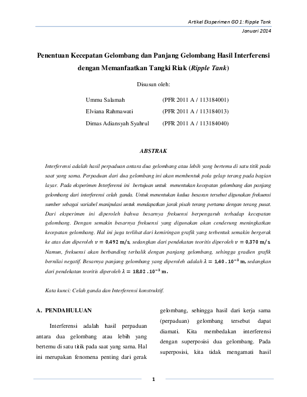 (PDF) Penentuan Kecepatan Gelombang dan Panjang Gelombang Hasil ...