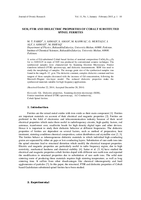 (PDF) SEM, FTIR AND DIELECTRIC PROPERTIES OF COBALT SUBSTITUTED SPINEL ...