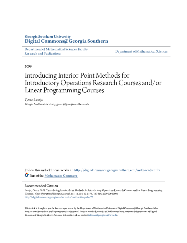 (PDF) Introducing Interior-Point Methods for Introductory Operations ...