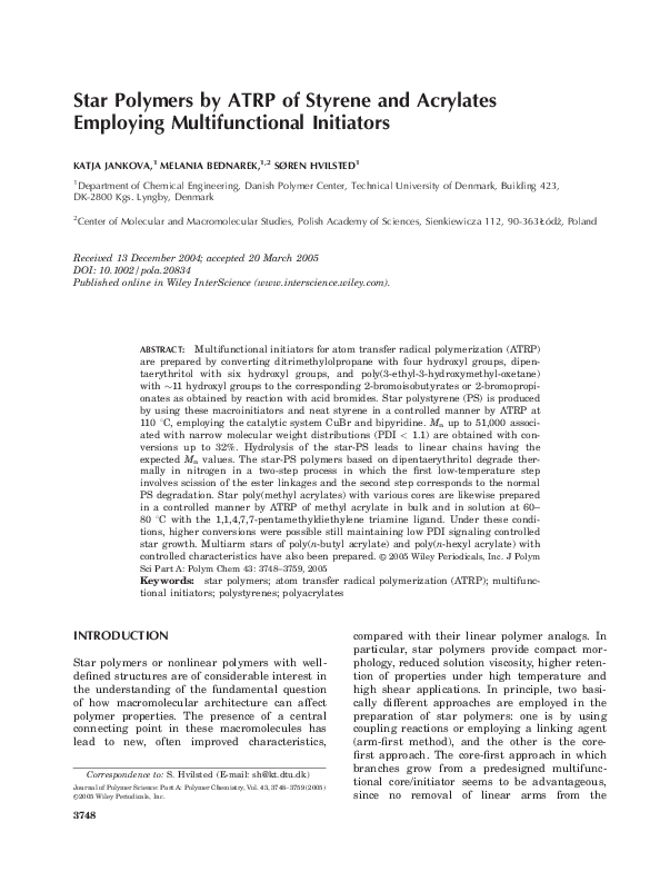 (PDF) Star polymers by ATRP of styrene and acrylates employing ...