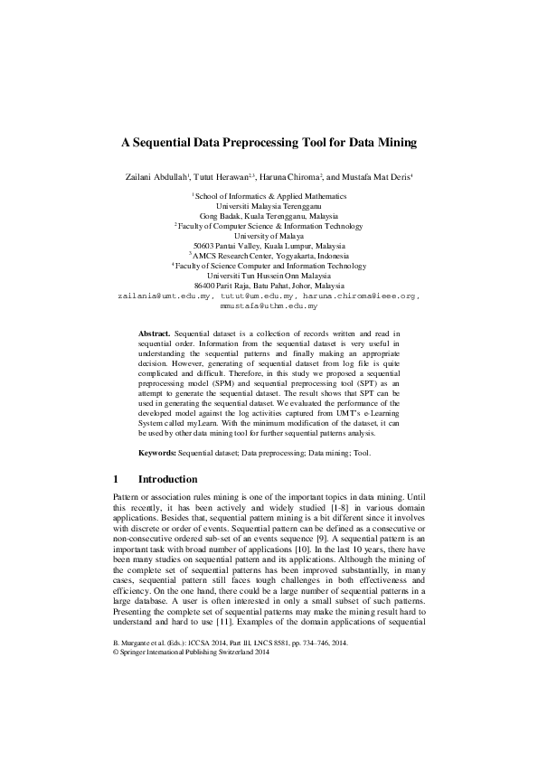 Pdf A Sequential Data Preprocessing Tool For Data Mining