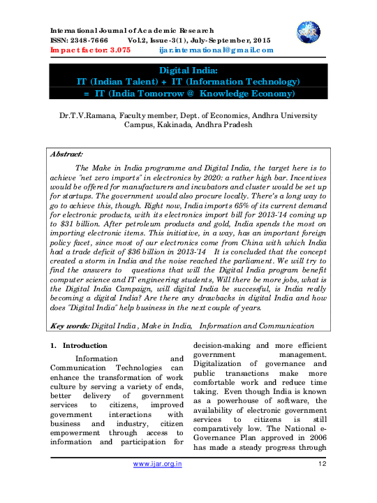 (PDF) Digital India: IT (Indian Talent) + IT(Information Technology ...