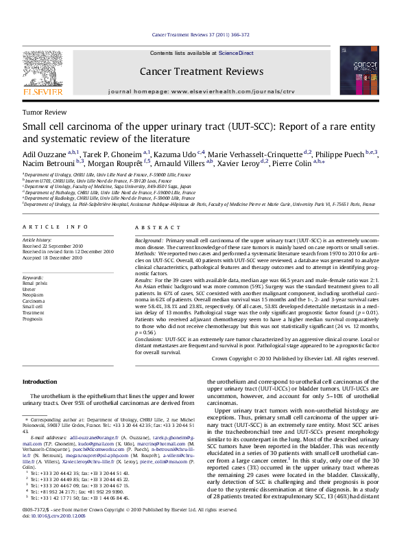 (PDF) Primary small cell carcinoma of the upper urinary tract: A case report | Ryan Mori ...