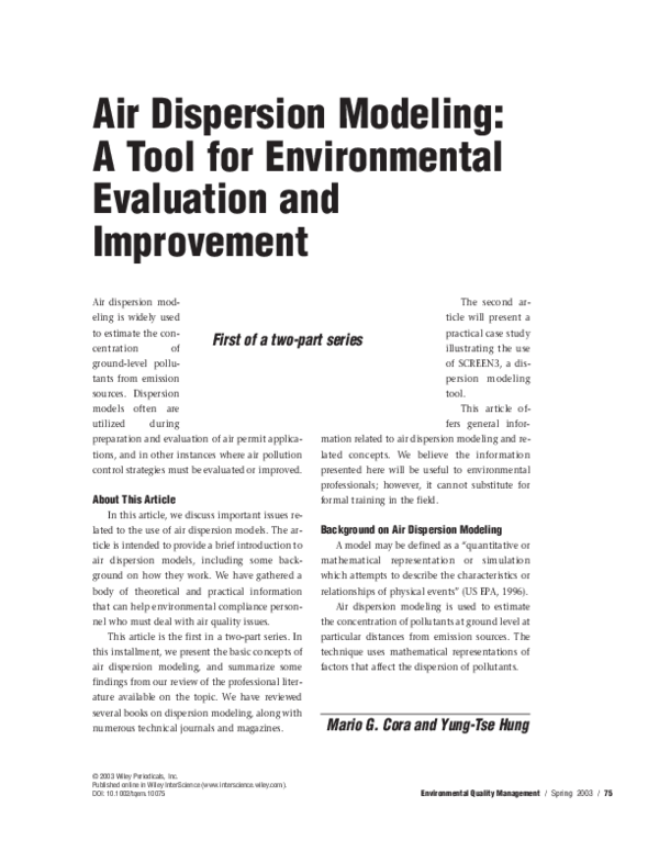 (PDF) Air dispersion modeling: A tool for environmental evaluation and improvement