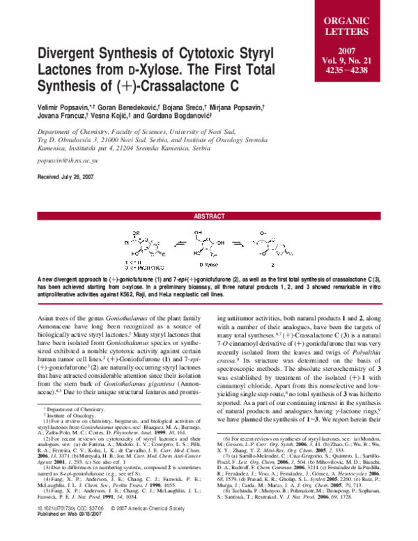 (PDF) Divergent Synthesis of Cytotoxic Styryl Lactones from d Xylose ...